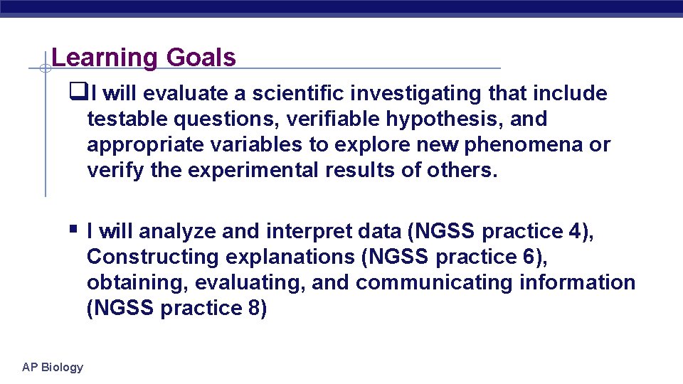 Class Biology UnitTopic Understanding scientific inquiry and ability