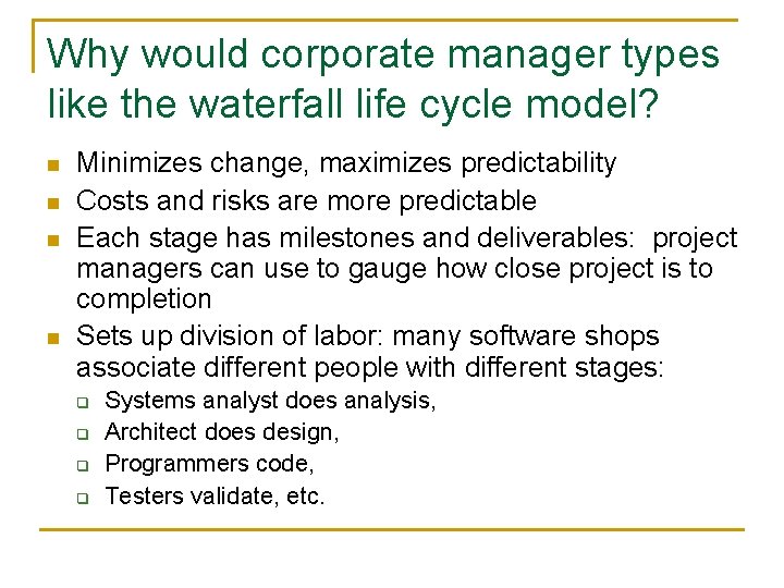 Software process life cycles CSE 432 ObjectOriented Software