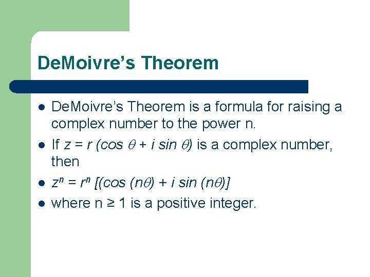De Moivres Theorem The Complex Plane Complex Number