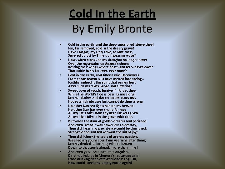 Cold In The Earth By Emily Bronte Cold