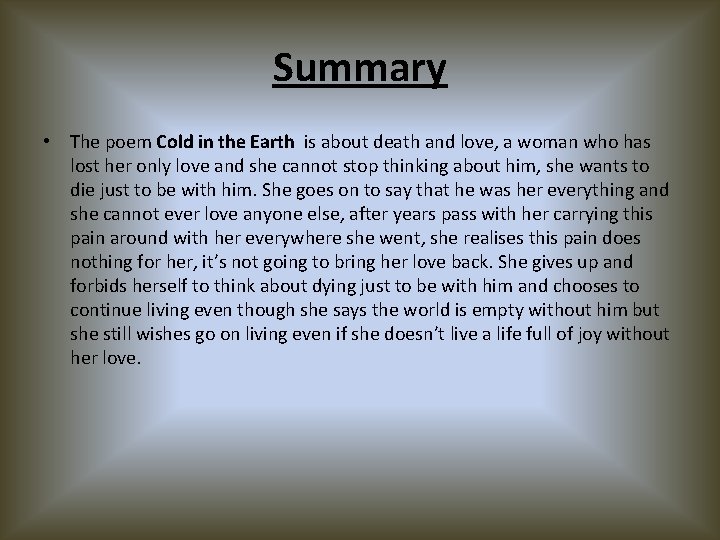 Cold In The Earth By Emily Bronte Cold