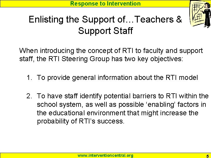 Response to Intervention Educating Stakeholders Building Staff Support