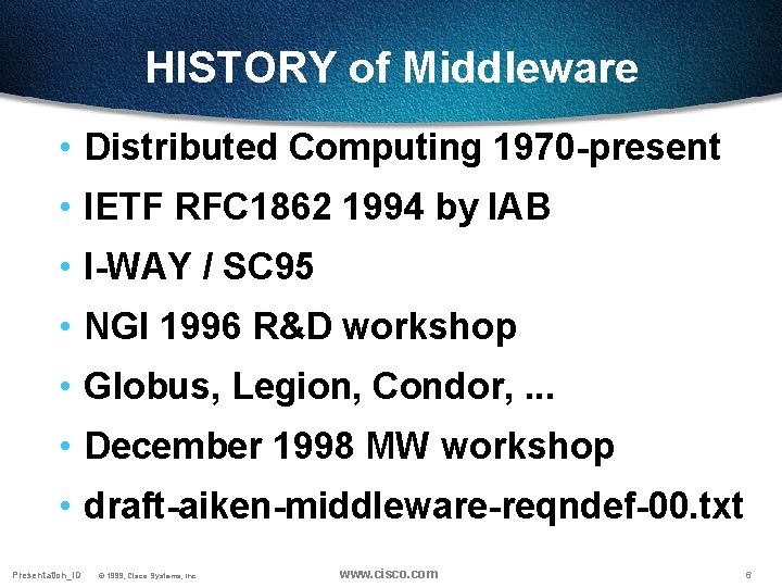 Unified Field Theory of Middleware Bob Aiken Internet