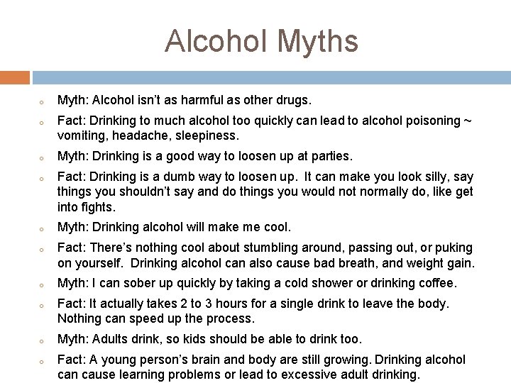 ALCOHOL TOBACCO AWARENESS Just Say No Good Drugs