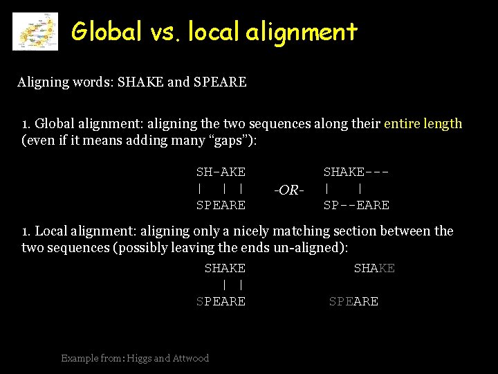 BI 420 Introduction to Bioinformatics Sequence alignment Gabor