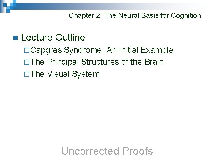 Chapter 2 Lecture Outline The Neural Basis for