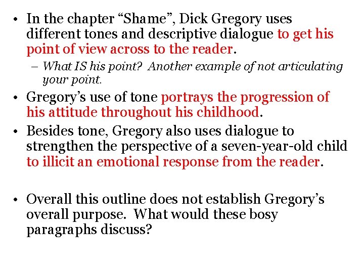 Class Critique Shame by Dick Gregory Student Samples