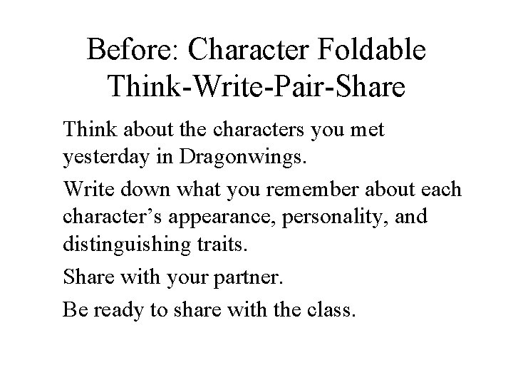 Dragonwings Chapter 3 Mrs Tharpe BE RESPECTFUL BE