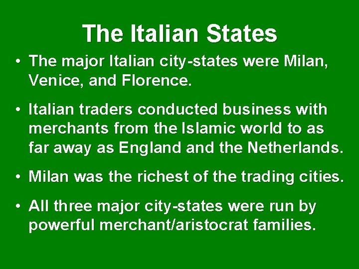 Italy Birthplace of the Renaissance Standards and EQs