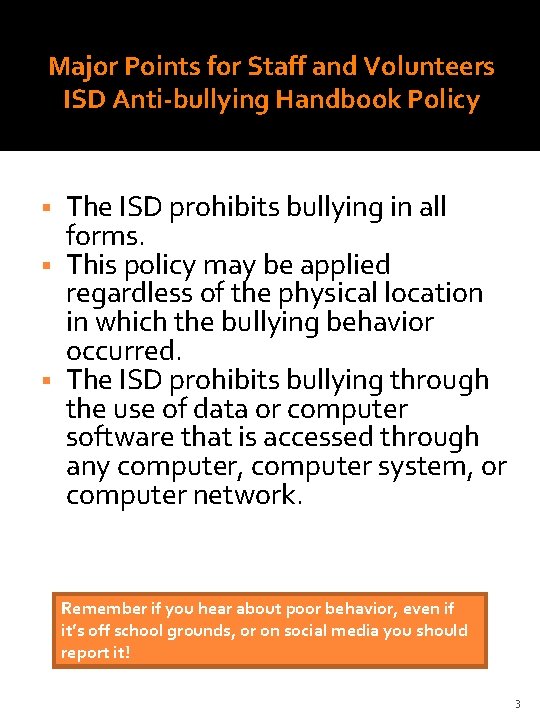 BULLYING PREVENTION AND INTERVENTION INDIANA SCHOOL FOR THE