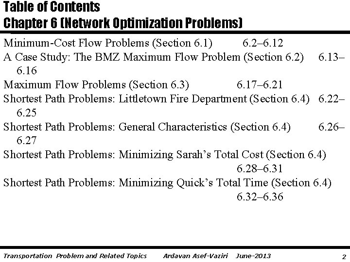Network Flows Table of Contents Chapter 6 Network
