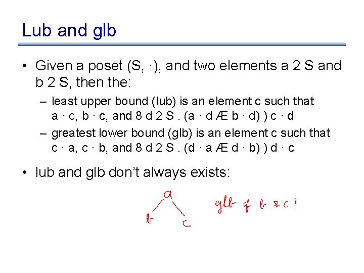 Lub and glb Given a poset S and