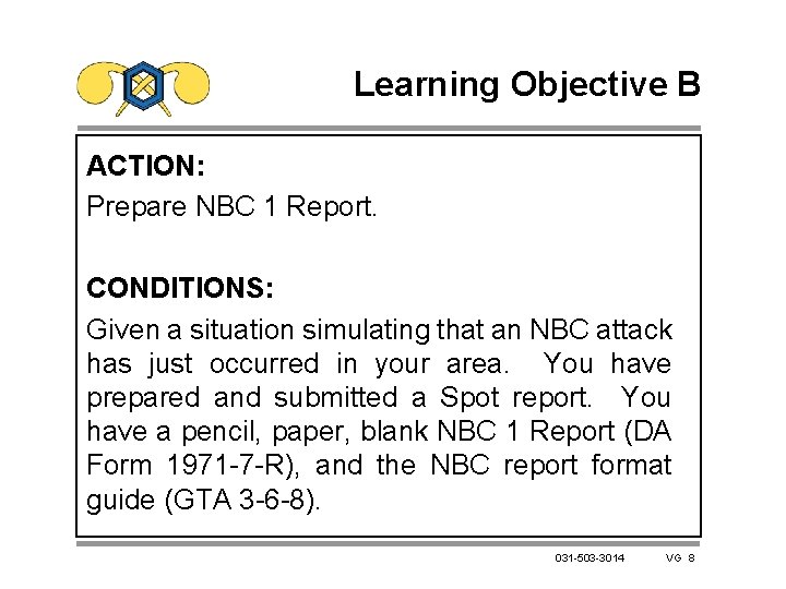 Terminal Learning Objective ACTION Submit NBC 1 Report