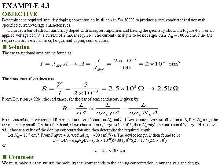EXAMPLE 4 1 OBJECTIVE Calculate the drift current