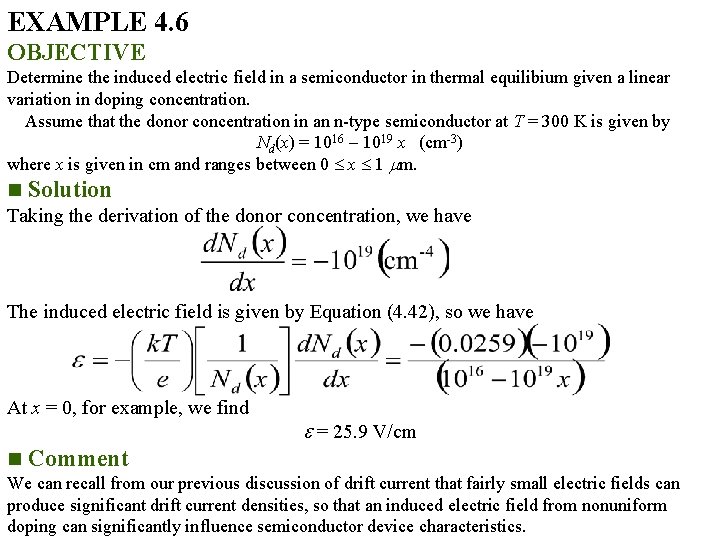 EXAMPLE 4 1 OBJECTIVE Calculate the drift current
