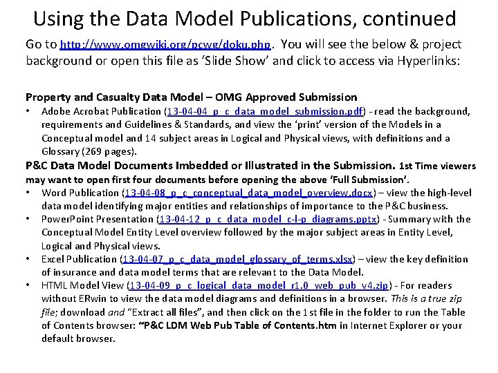 OMG PC Data Model Publication How to Access