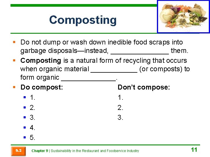 Chapter 9 Sustainability in the Restaurant and Foodservice