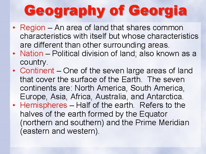 Georgia Studies Unit 1 Geography of GeorgiaGeorgias Beginnings