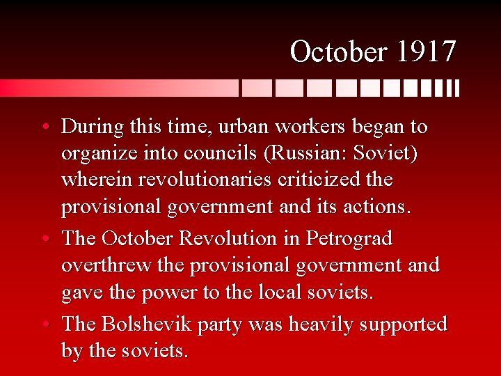 October 1917 Where did it all start Karl