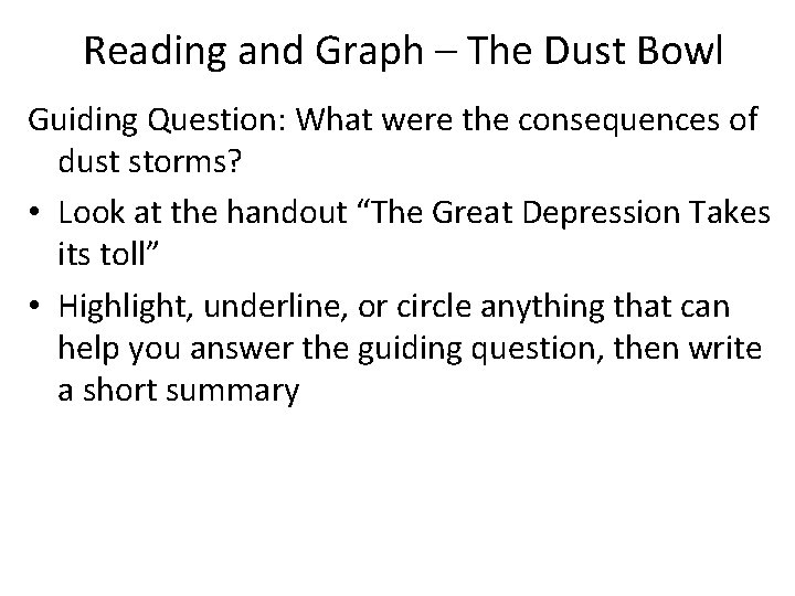 The Dust Bowl The Depression impacted rural areas