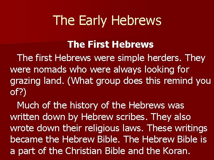 Chapter 7 The Hebrews Ancient Israel The star