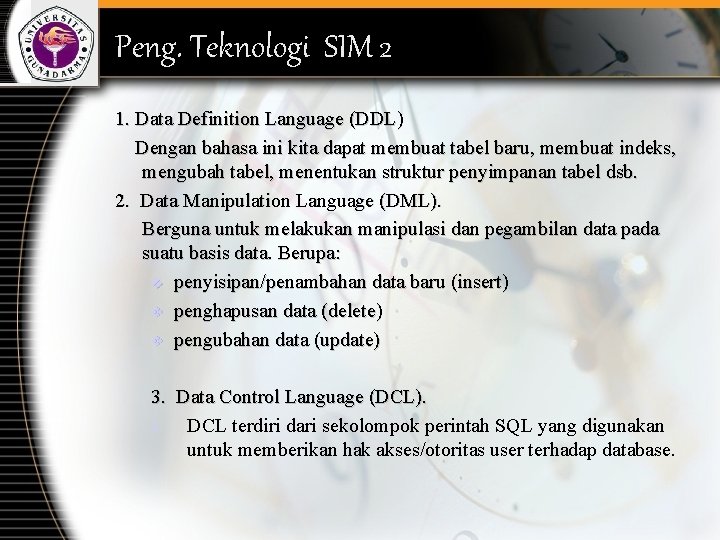 SISTEM BASIS DATA 1 SQL Structure Query Language