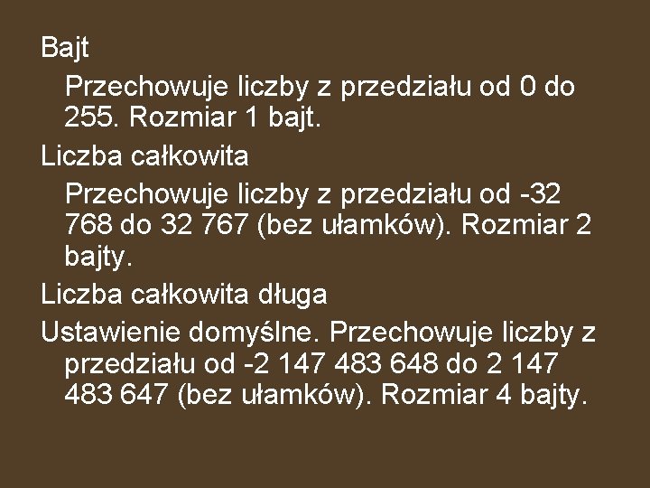 Typy danych w Microsoft Access bazy danych Opracowa