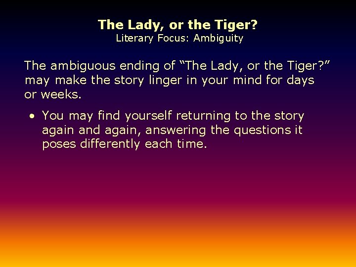 The Lady or the Tiger By Frank R