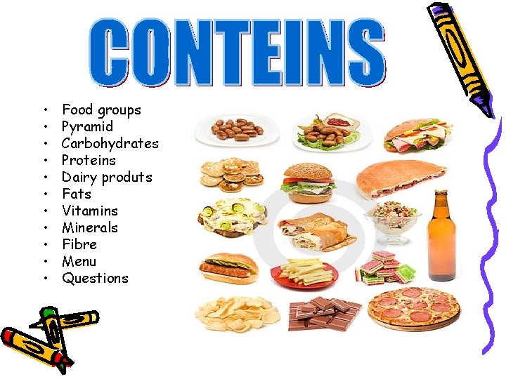 Food groups Pyramid Carbohydrates Proteins Dairy produts Fats