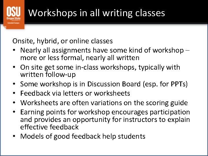 Hybrid and Online Peer Workshop Some Ideas for