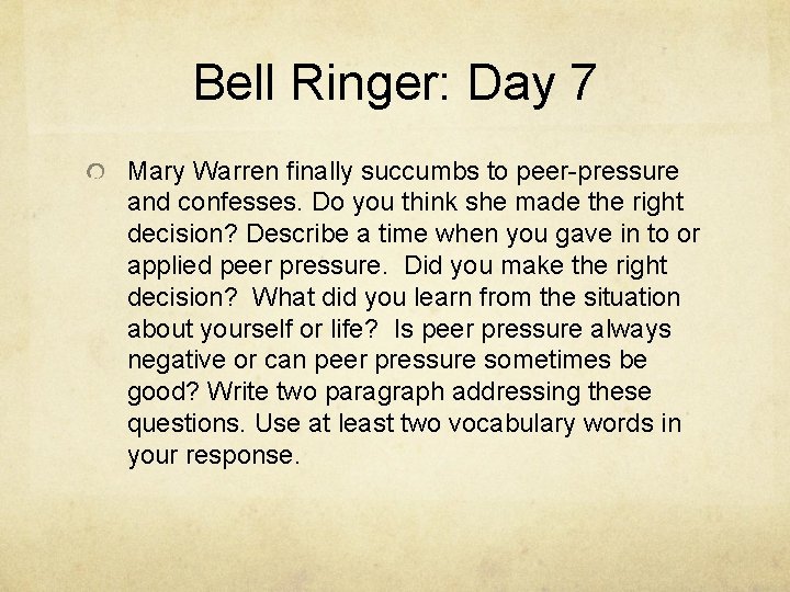 The Crucible Bell Ringers Bell Ringer Day 1