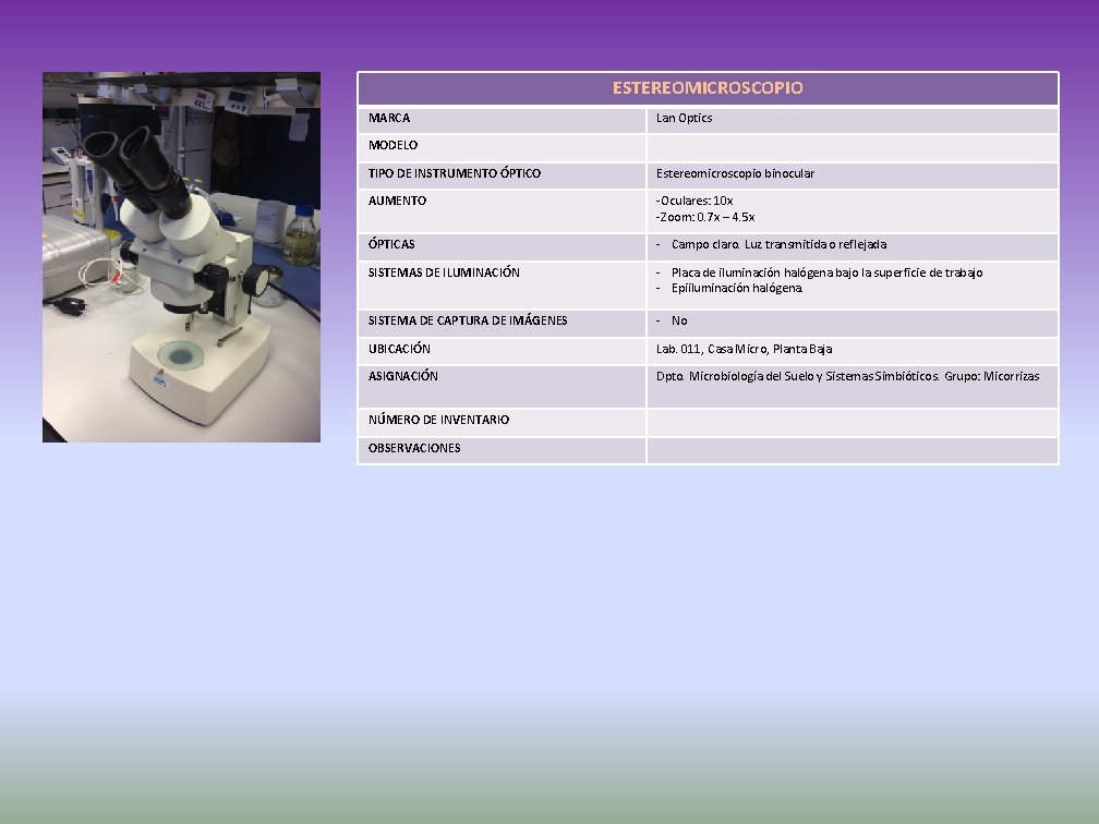 GUA DE INSTRUMENTOS PTICOS DISPONIBLES EN LA EEZ