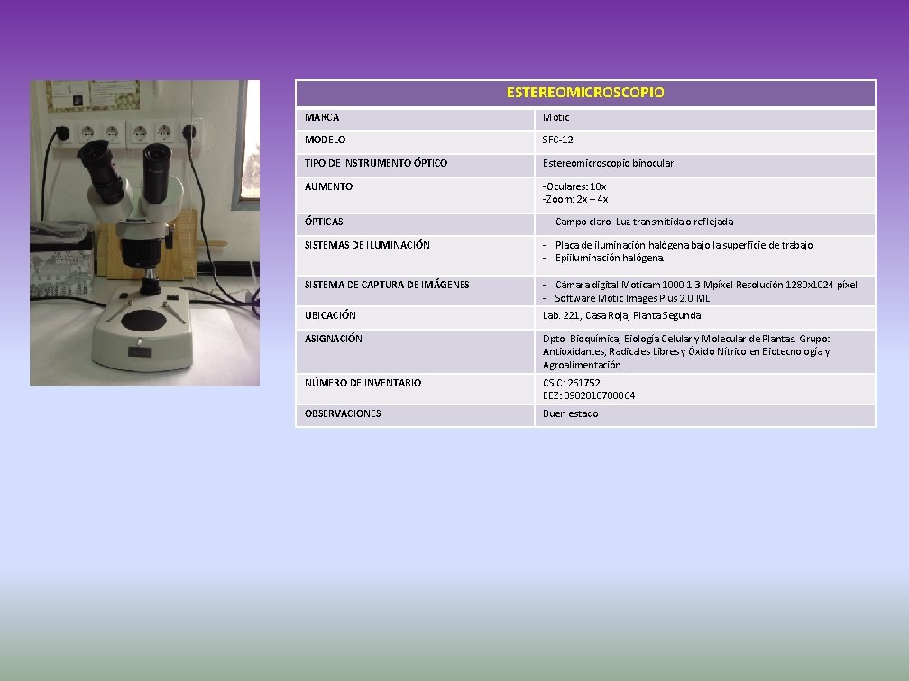 GUA DE INSTRUMENTOS PTICOS DISPONIBLES EN LA EEZ