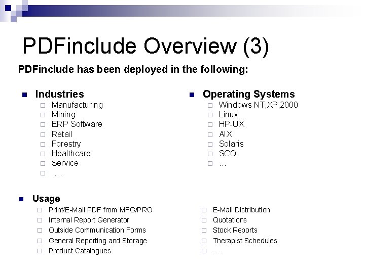 PDFinclude Progress Open Source Adobe PDF Development Contents