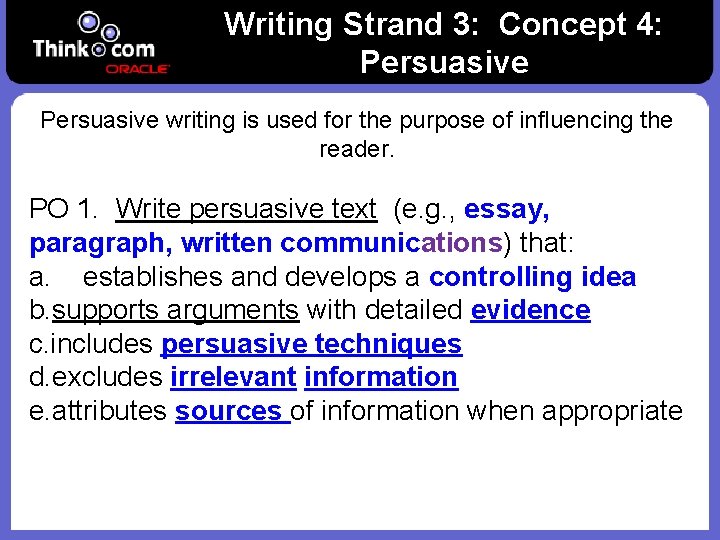 Persuasive Techniques Unit Vocabulary Reading Strand 3 Concept