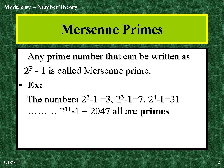 Module 9 Number Theory Module 9 Basic Number