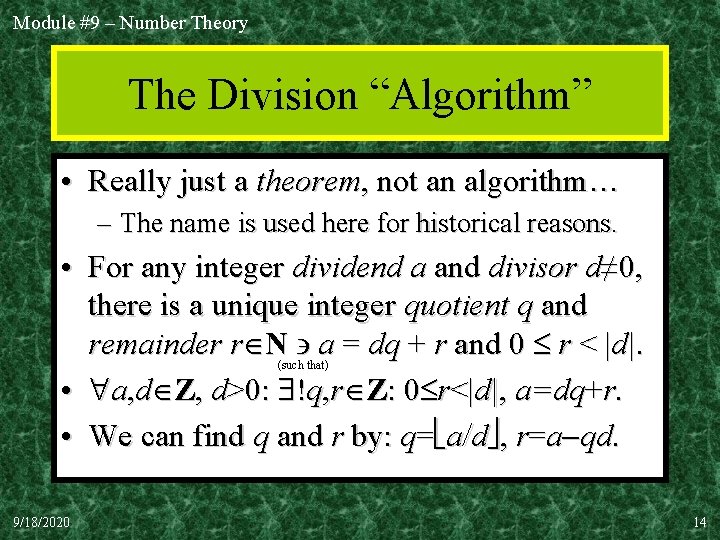 Module 9 Number Theory Module 9 Basic Number