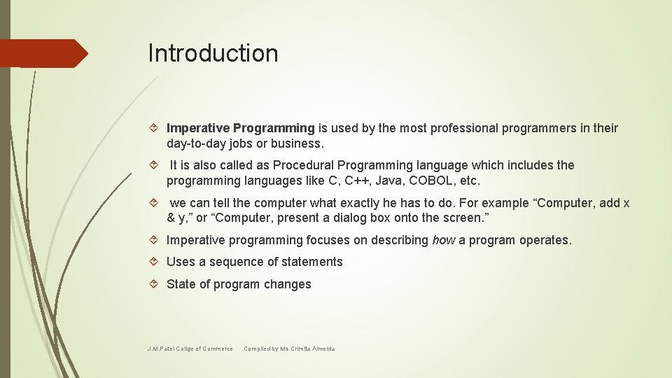 Introduction to Imperative Programming Unit01 FYBSCIT J M