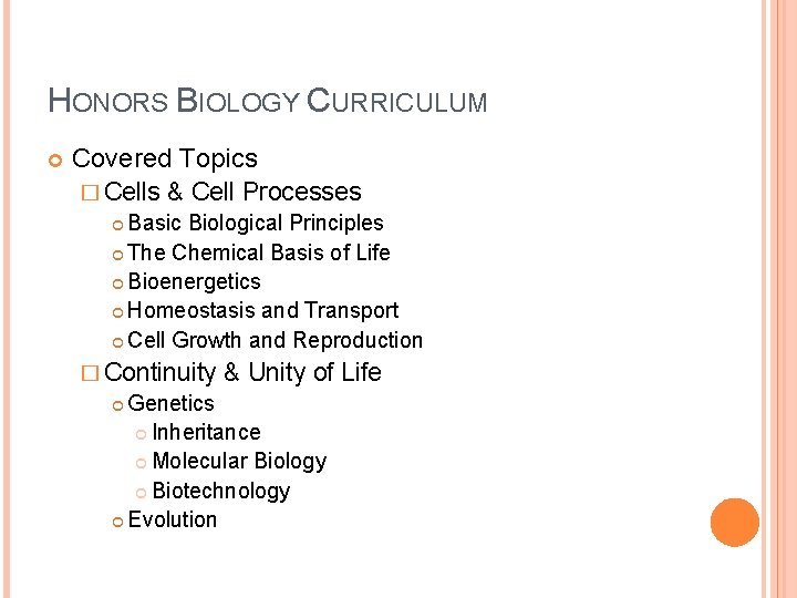 WELCOME TO HONORS BIOLOGY Refer to the seating
