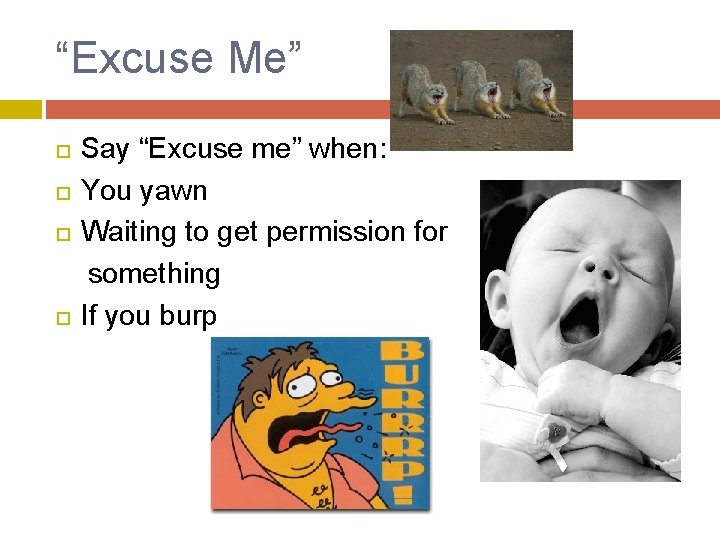 PERSONAL HYGIENE TABLE SETTING AND EXCUSE ME By