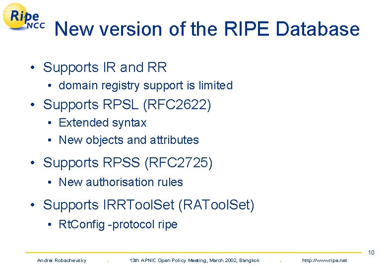 New Version of the RIPE Database RPSL implementation