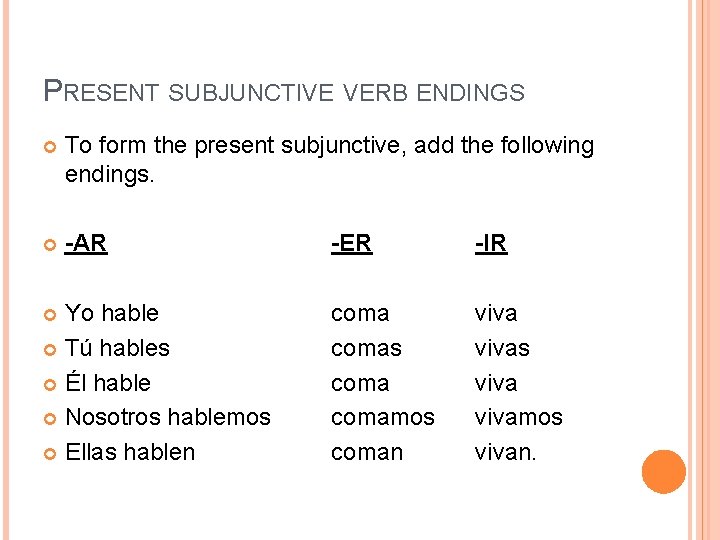 EL SUBJUNTIVO Using the subjunctive CONCEPTO Up until
