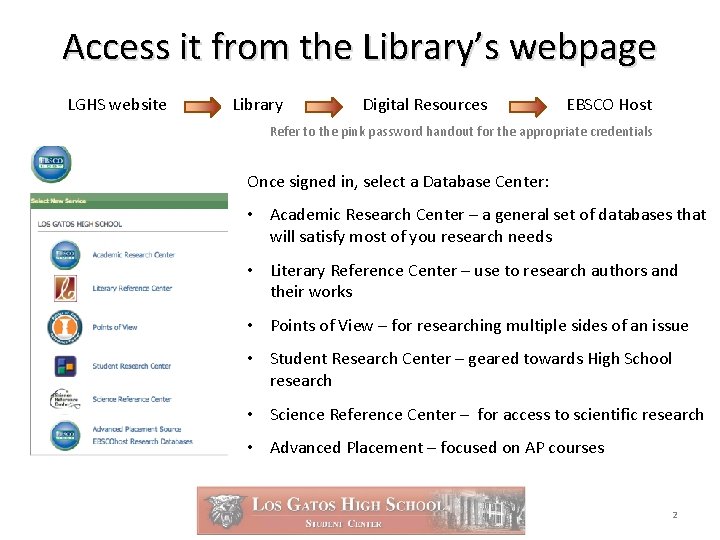 STUDENT CENTER EBSCO HOST Online Research Databases Learning