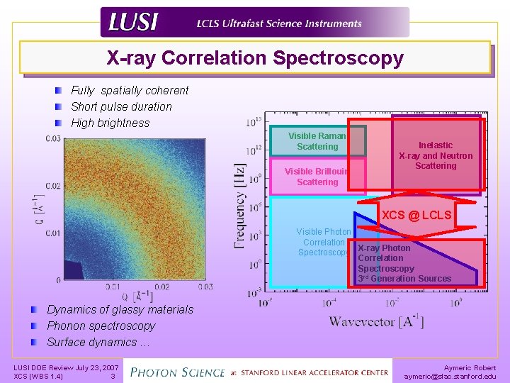 Xray Correlation Spectroscopy WBS 1 4 Aymeric Robert