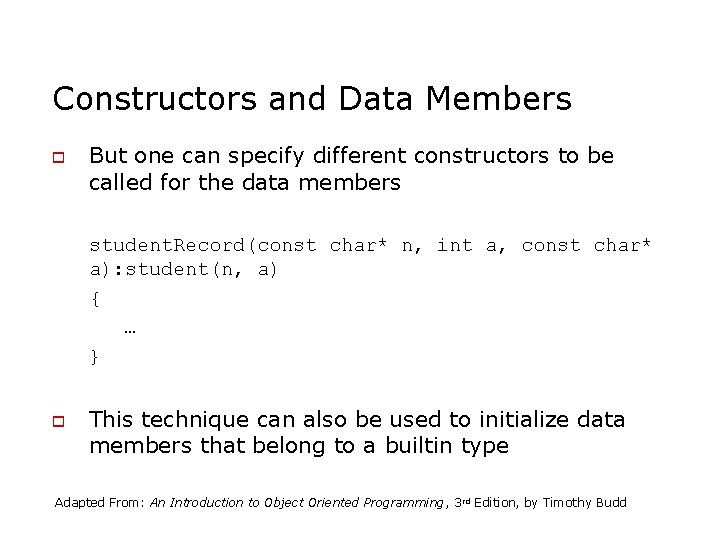 Csci383 Objectoriented Programming Design Lecture 8 Constructors O
