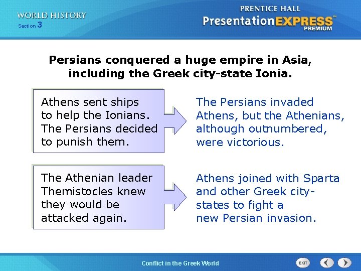 Section 3 Objectives Summarize how the Persian Wars