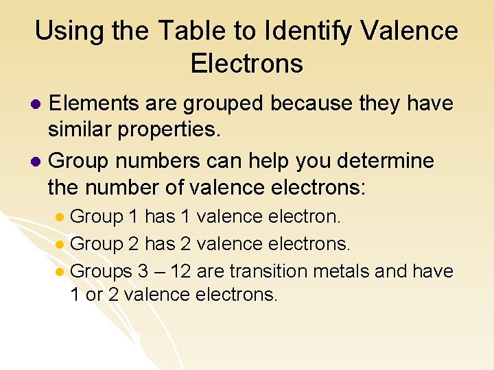 The Periodic Table of the Elements Basic Organization
