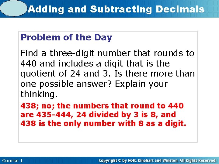 L1 a 3 3 Adding and Subtracting Decimals