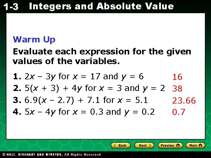 1 3 Integers and Absolute Value Preview Evaluating