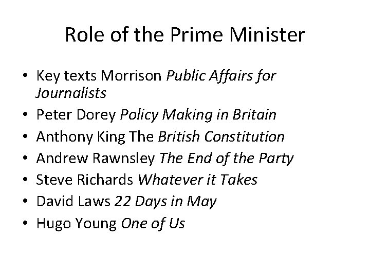 Role of the Prime Minister and Cabinet From